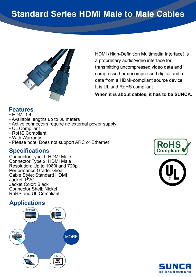 HDMI Cable-HDMI Black - 順仁電子科技股份有限公司 SUNCA CO.,LTD